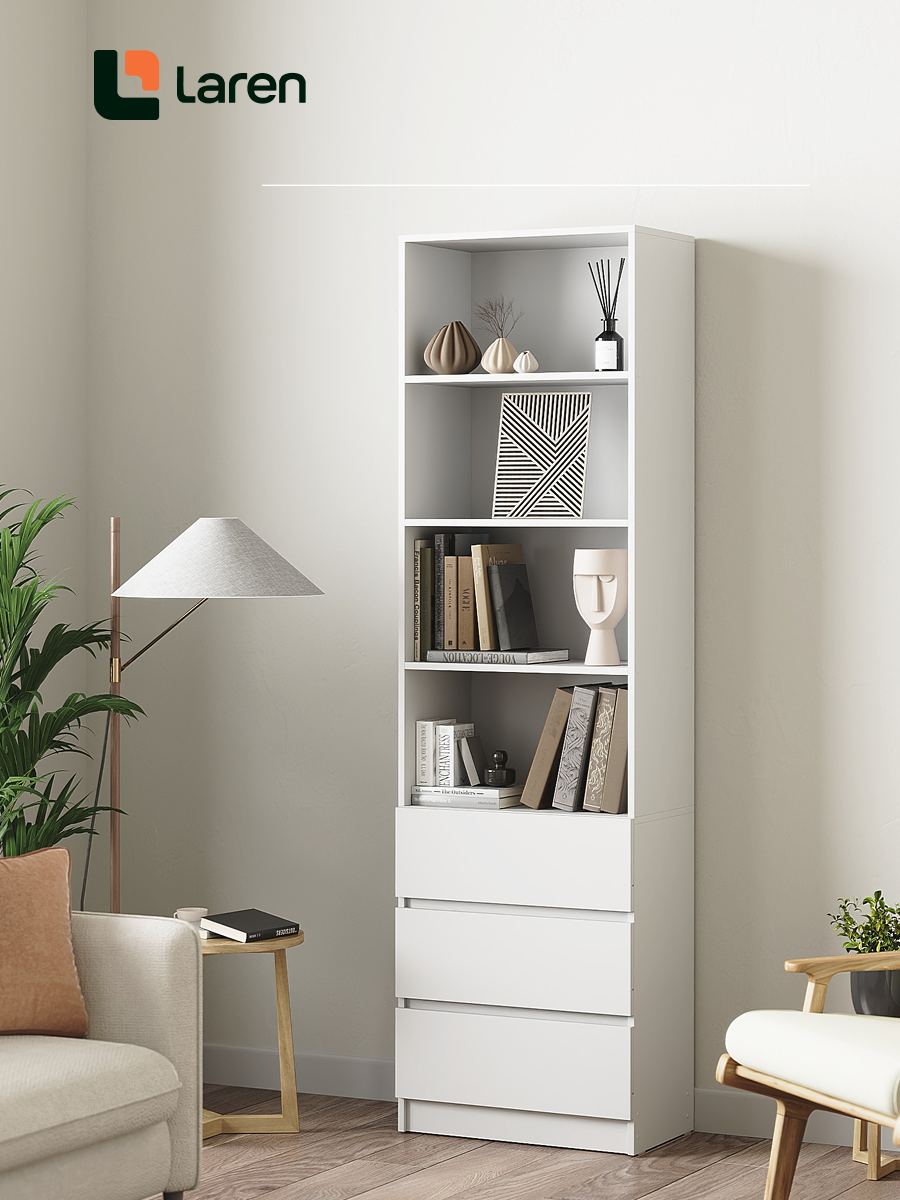 Стеллаж Мебельная фабрика Ларен, белый, с ящиками, напольный, ЛДСП