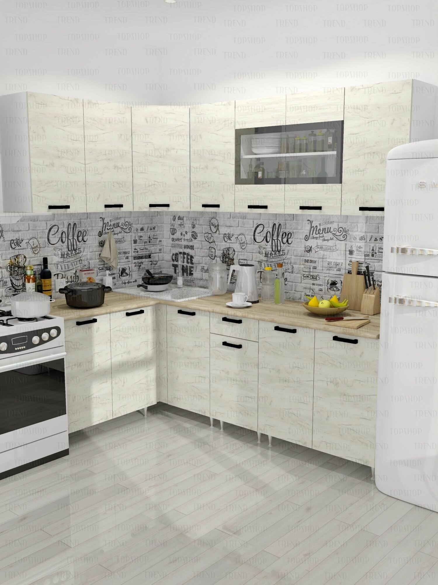 Кухонный гарнитур 140х220 см, Крафт белый (Сонома)