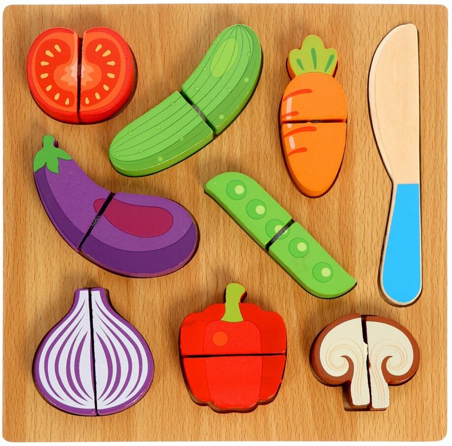 Игровой деревянный набор продуктов "Овощи", сюжетно-ролевой комлект юный повар, игрушка сортер половинки