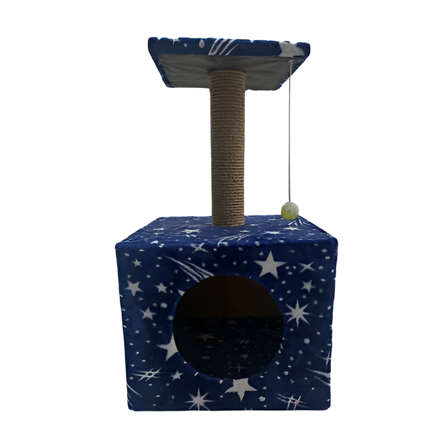 Когтеточка 35 см х 30 см х 85 см столбик джут куб с площадкой и игрушкой