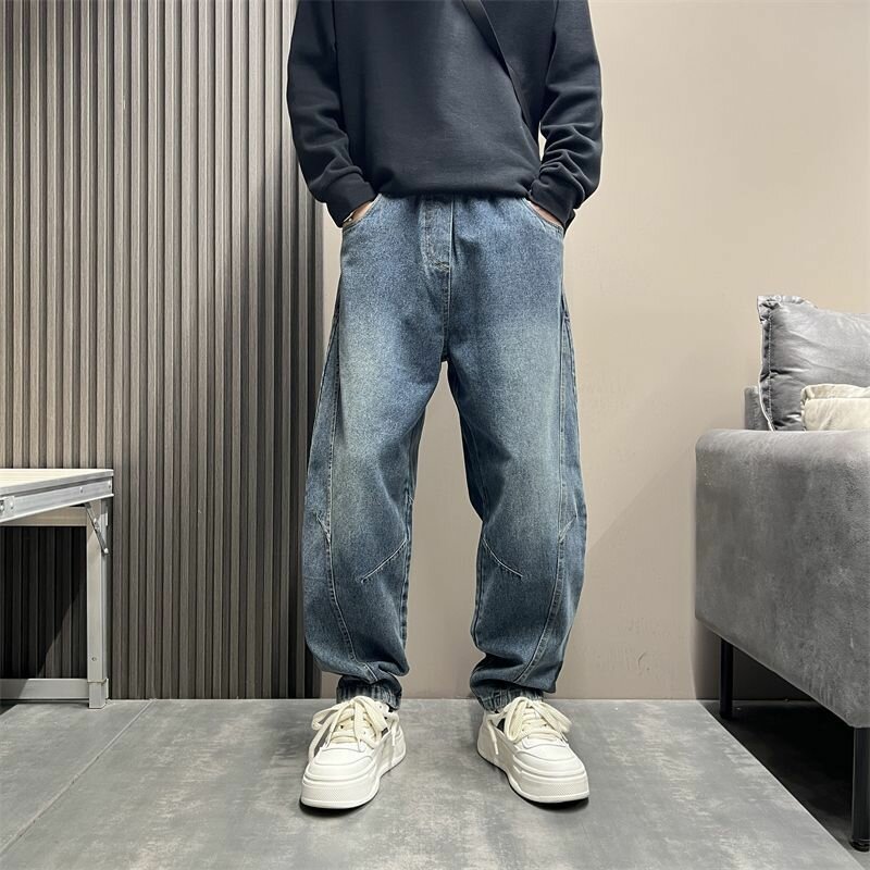 MON Джинсы Мужские Осенне-Зимние Новые Большие Размеры Широкие Кроп Деним, Размер_L