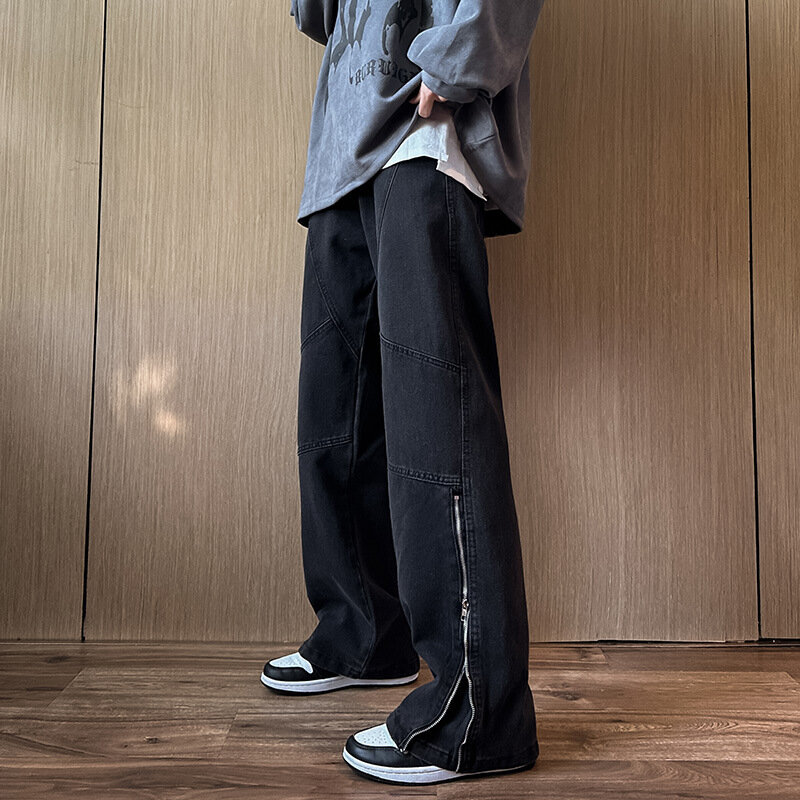 MON Мужские Джинсы МолнияЧистый цвет прямой Стрейт Хип-Хоп Деним, Размер_XL