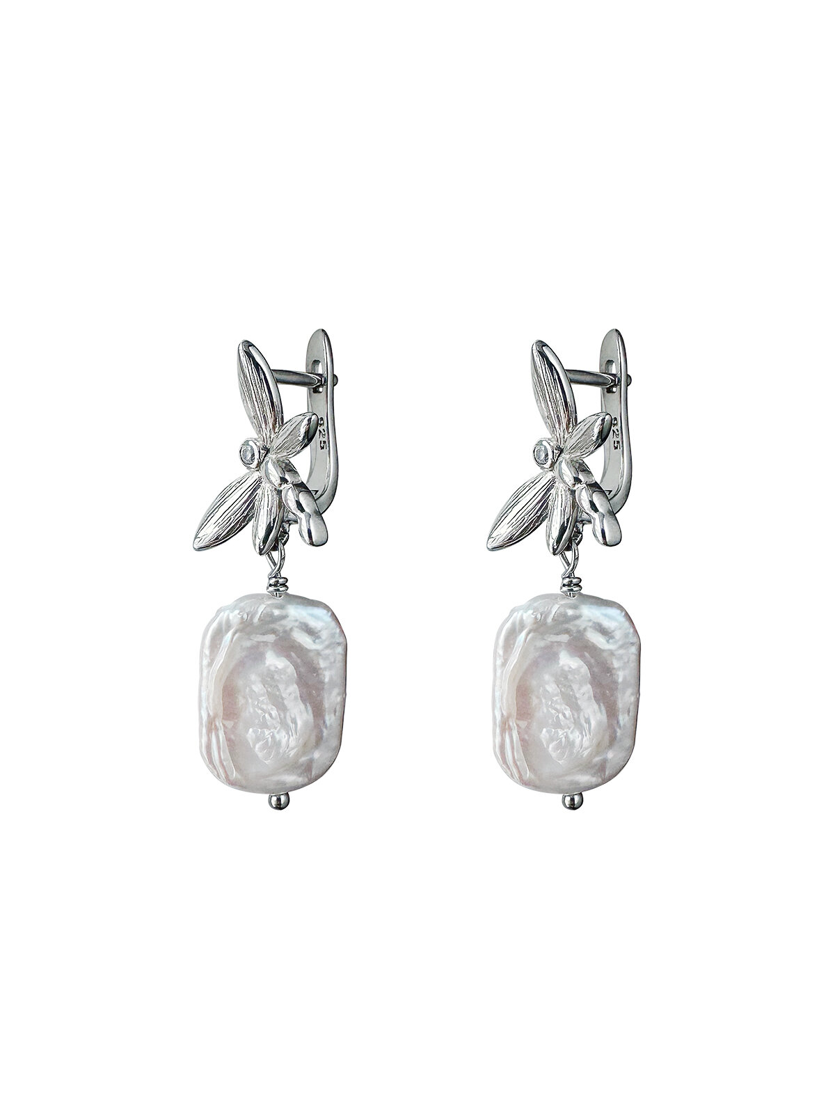 Серьги двусторонние, с подвесками, жемчуг барочный