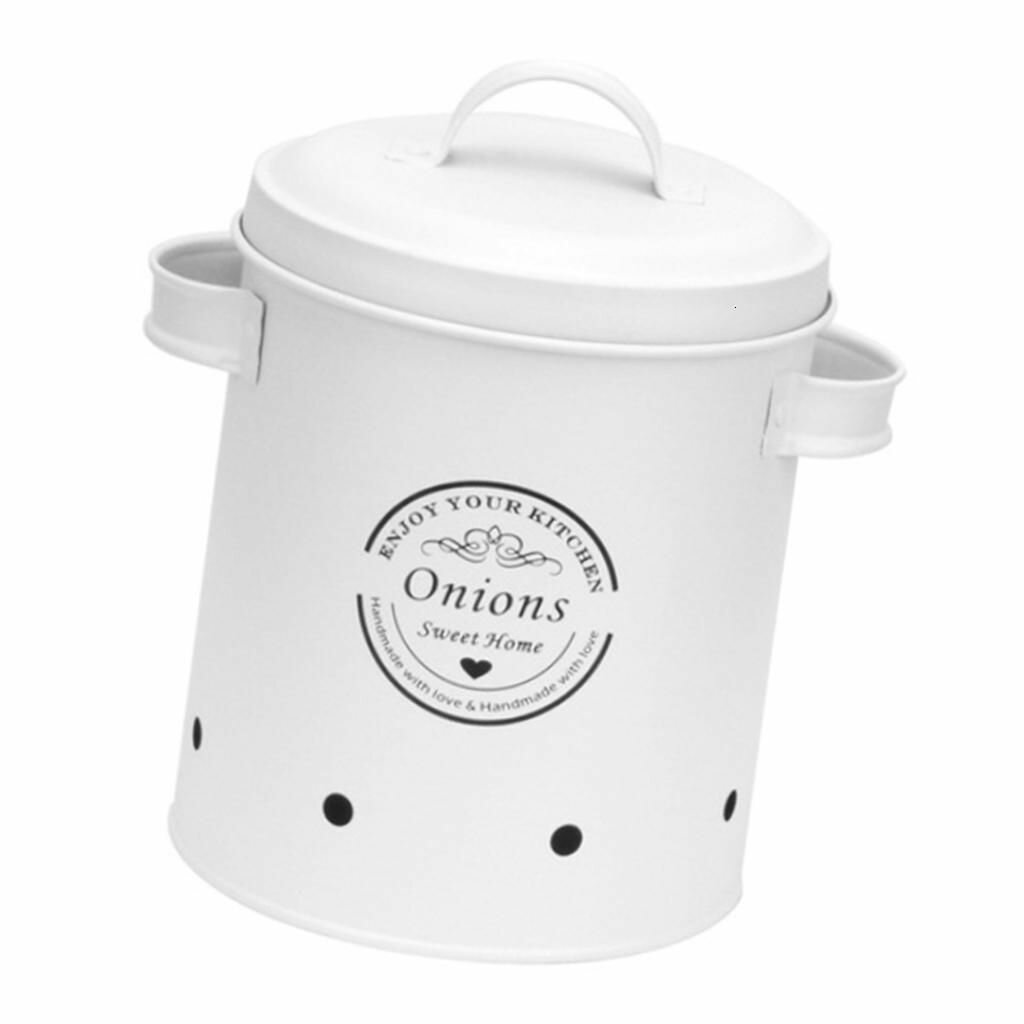 Винтажный жестяной контейнер в стиле фермерского дома для хранения картофеля и лука, Белый - Ведро с луком
