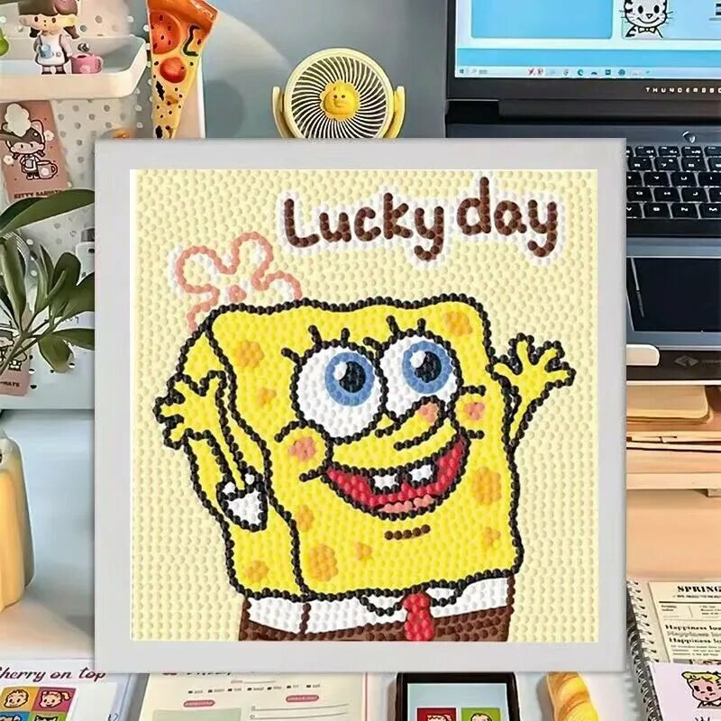 Алмазная мозаика 'Губка Боб' 17x17 см детский набор с рамкой, яркие цвета, простое создание!
