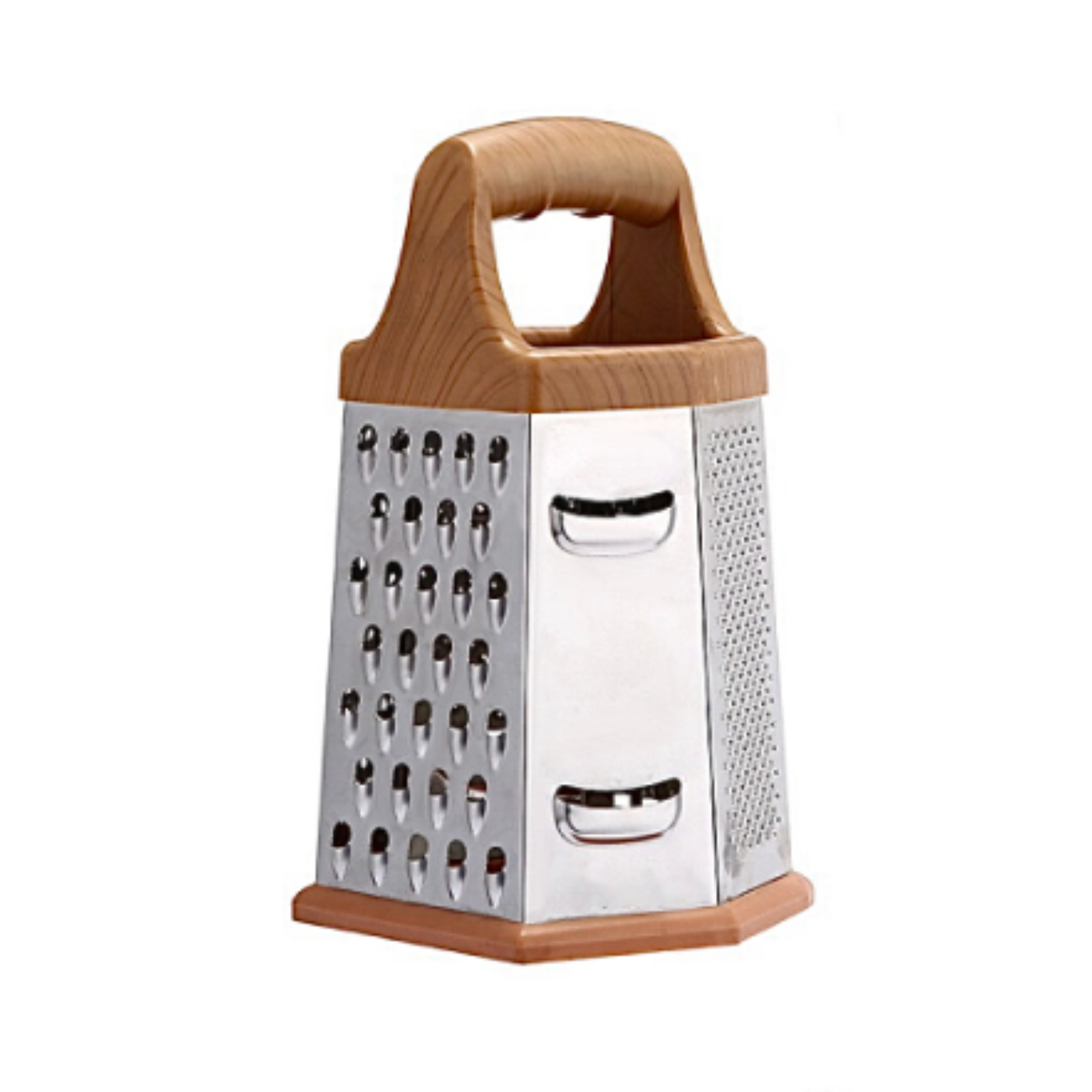 8-inch six-sided vegetable cutter and grater, six-sided vegetable grater, functions: fine shredding, thick shredding, slicing, grating, cube-cutting, curved slicing, materials: PP, stainless steel, PVC, kitchen tool, compact size, easy storage