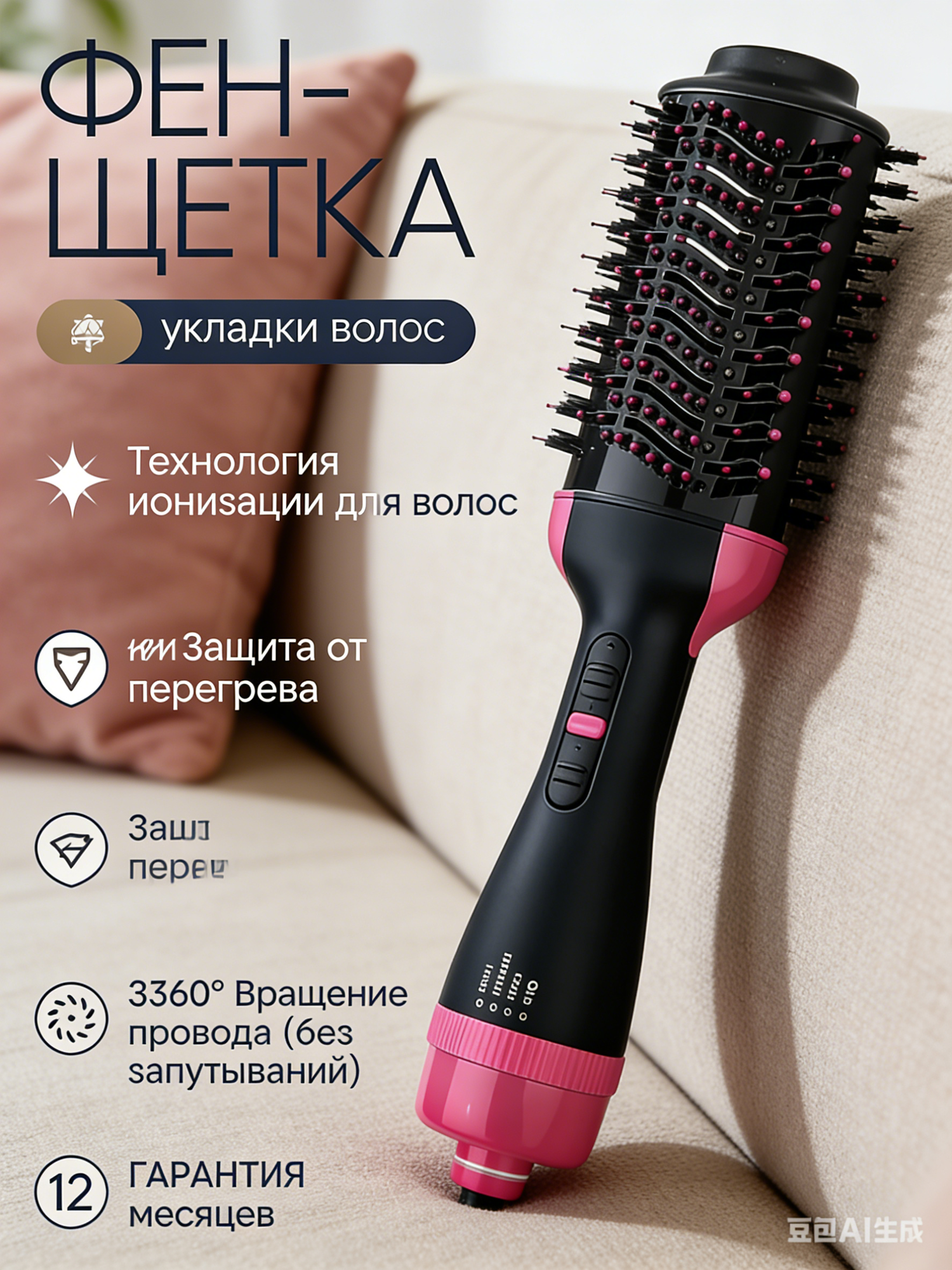 Выпрямитель волос, фен для волос, фен щётка 3в1, электрическая расчёска