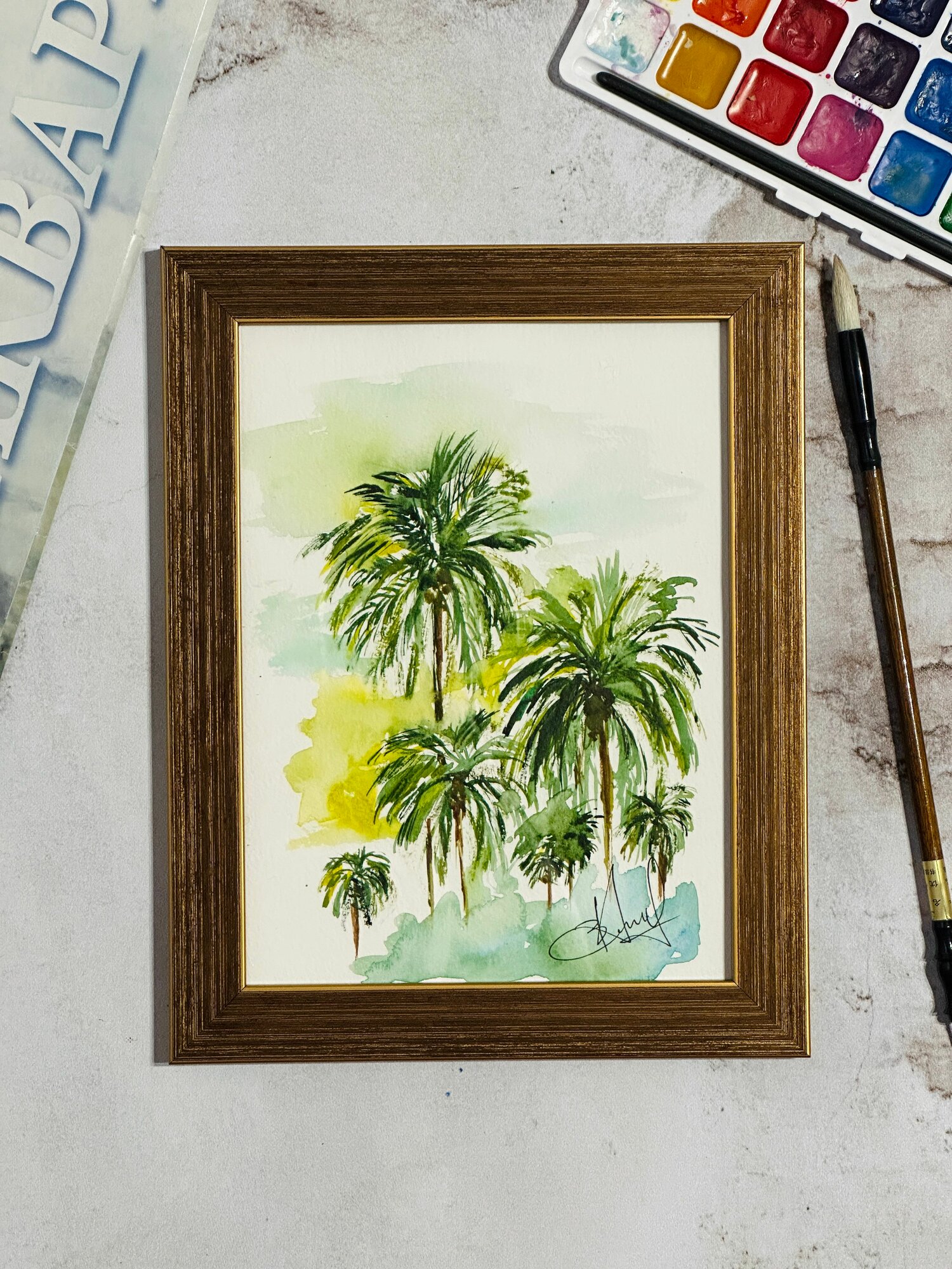 Картина акварельная в рамке "Пальмы"