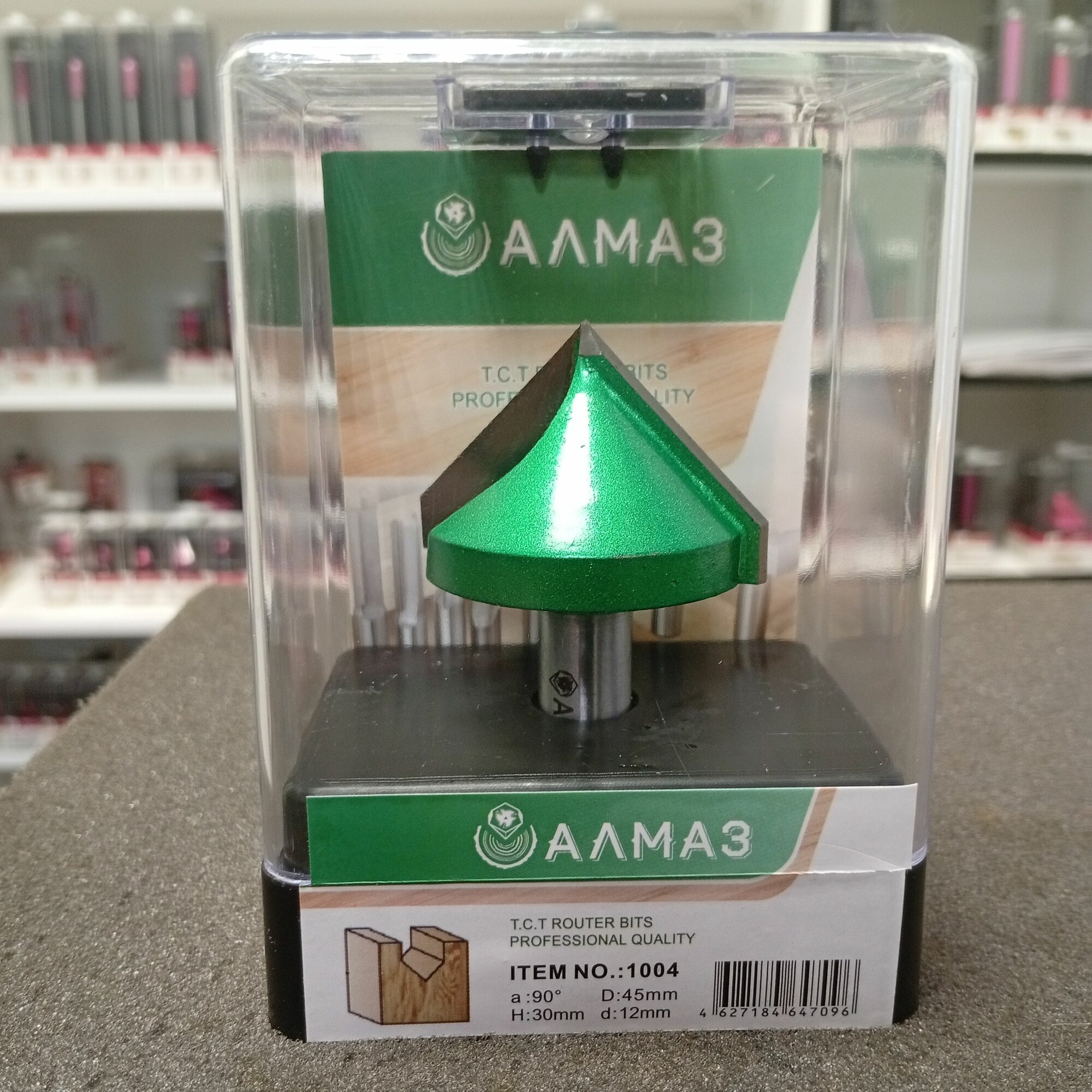 Фреза V образная 90 градусов Алмаз 1004 Пазовая V обр D:45mm I:30mm d:12mm