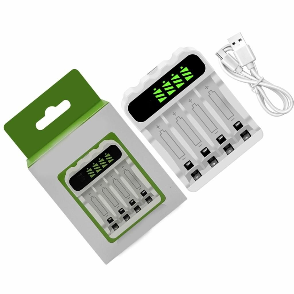 4-слотовая зарядная док-станция с USB C и LCD экраном для аккумуляторов 2A и 3A (детализация тока)