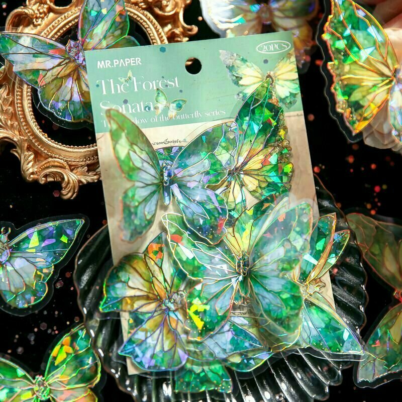 Набор наклеек, Mr.paper, 20 листов/упаковка Сияющий мотив бабочки, можно использовать для украшения скрапбукинга чехлов для мобильных телефонов- 15