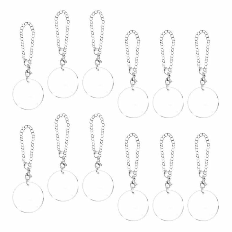 12 штук прозрачной пустой акриловой круглой пластины с серебряным кольцом для пропуска цепочки