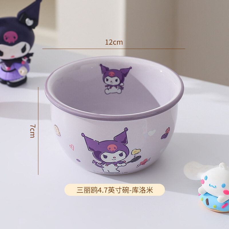 Набор посуды Sanrio Kuromi: керамическая миска и тарелка для домашнего использования, милые детские обеденные миски и тарелки, керамическая миска и тарелка