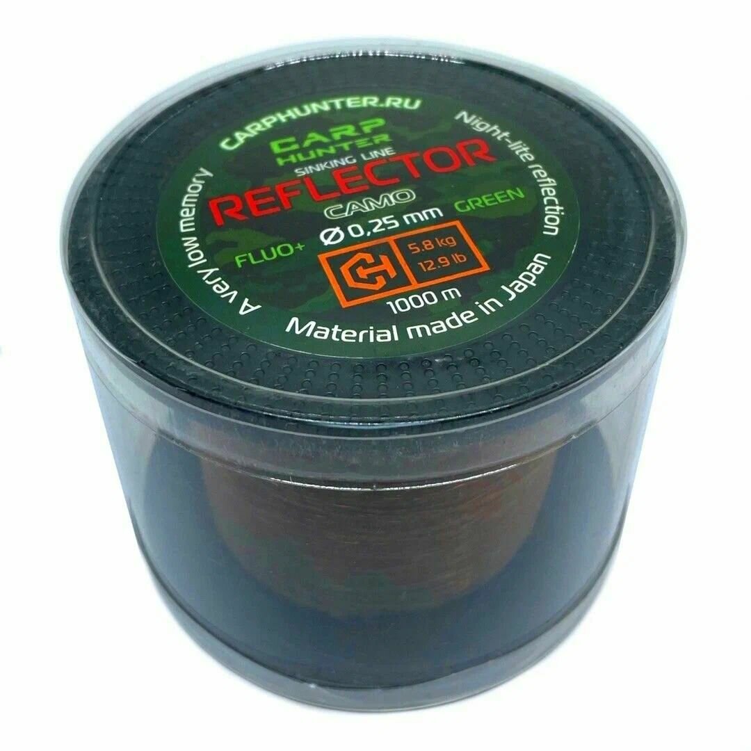 Леска CarpHunter Reflector диаметр 0,25мм; вес 5,8кг; 12,9lb; длина 1000м Camo (Fluo Green)