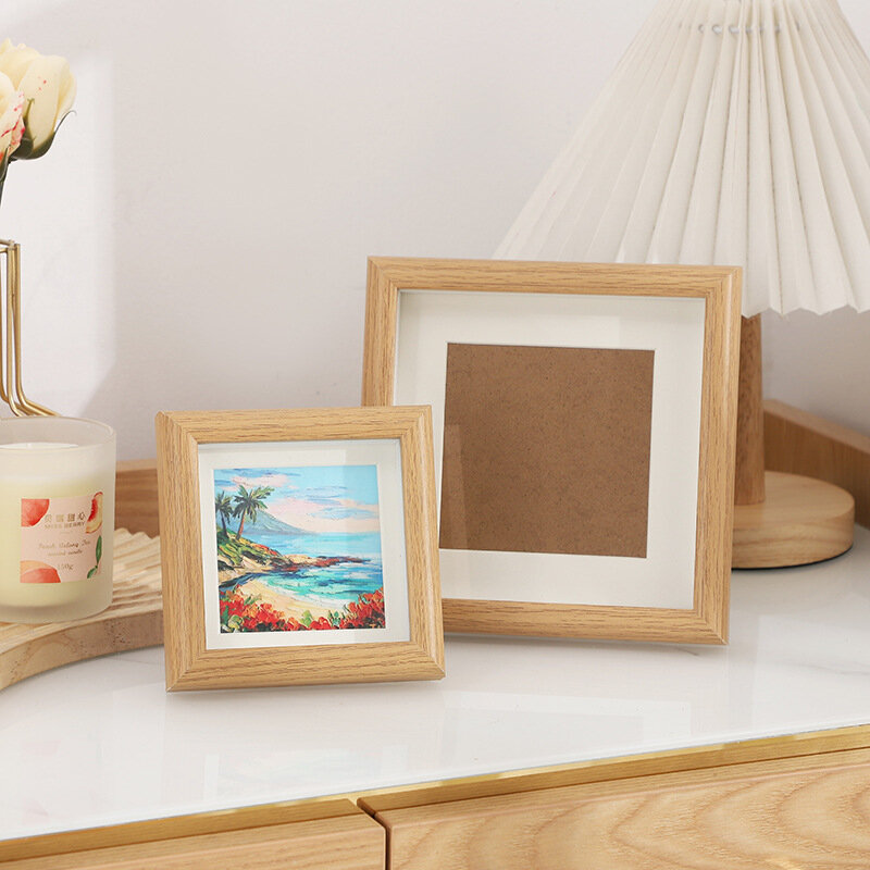 Креативная деревянная маленькая фоторамка из цельного дерева фоторамка украшение стола квадратная 4-дюймовая картина