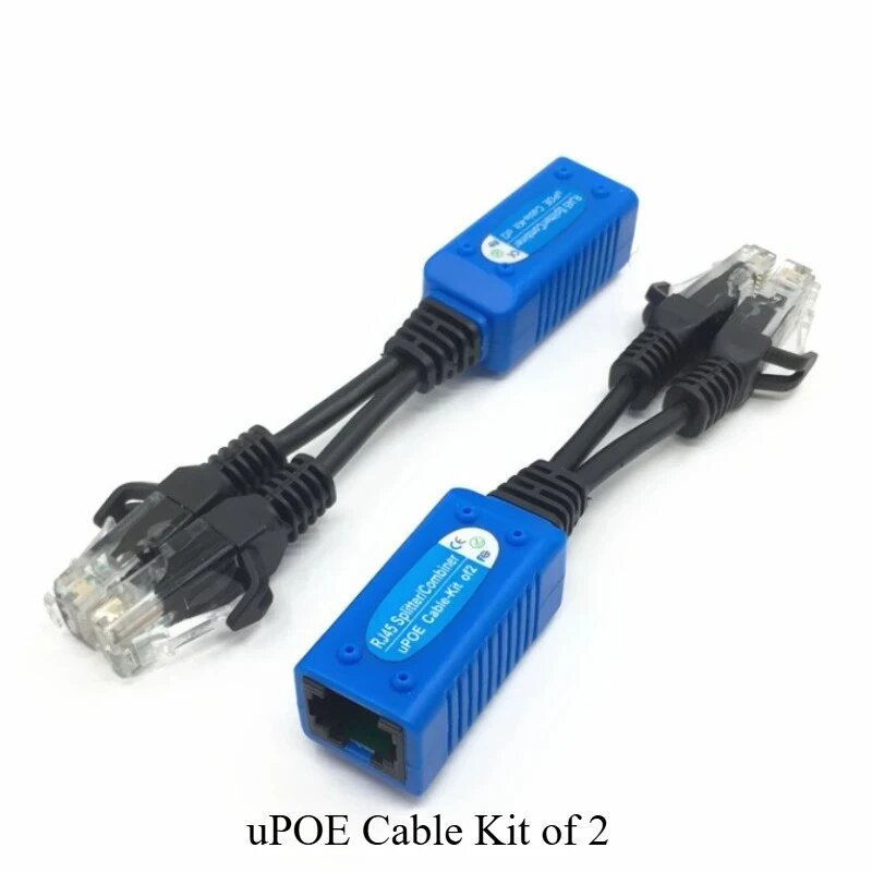 1 пара разветвителей RJ45, объединительный кабель uPOE, разъемы кабеля-адаптера POE, пассивный кабель питания для двух камер POE, используйте один сетчатый кабель