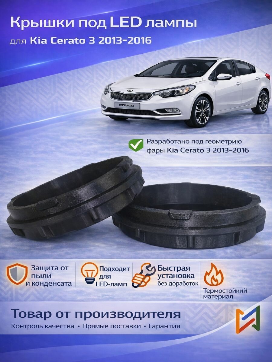 Крышки для фар Kia Cerato 3 2013-2016 увеличенные под LED к-т 2шт