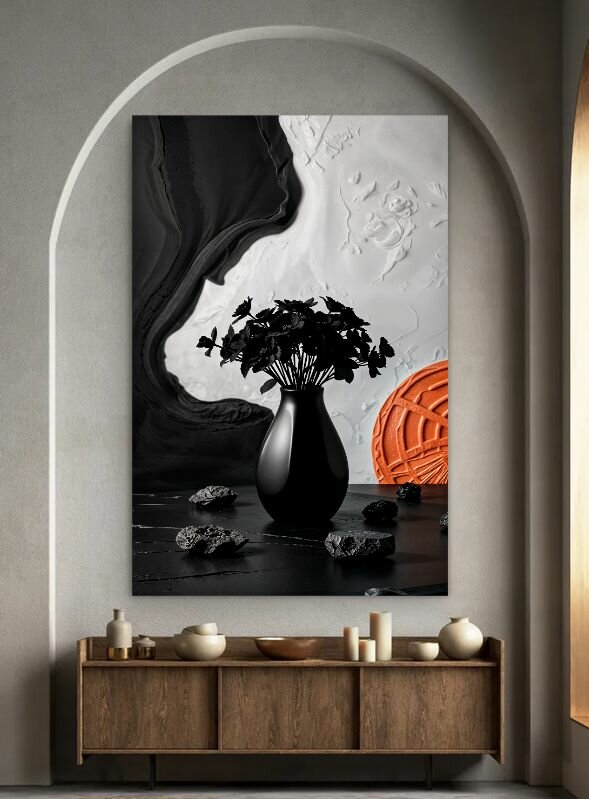 Картина на натуральном холсте, деревянный подрамник , 40*70 ваза с цветком