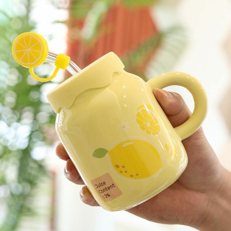 Креативная высококачественная крышка с трубочкой, подарок для девочек, кружка с ручкой, милая керамическая кружка