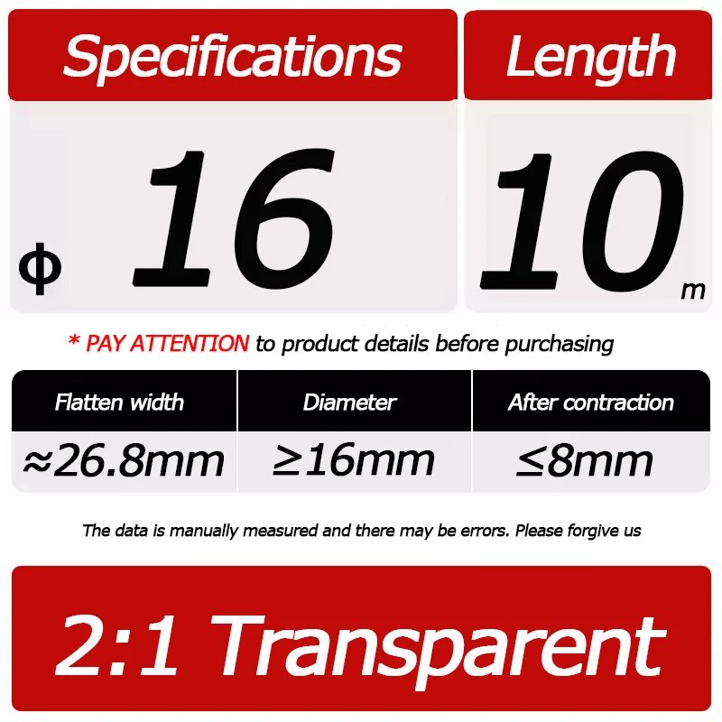 10 метров/лот термоусадочная трубка 2:1, прозрачная прозрачная трубка, термоусадочная пленка, кабельная муфта 1–60 мм, провод