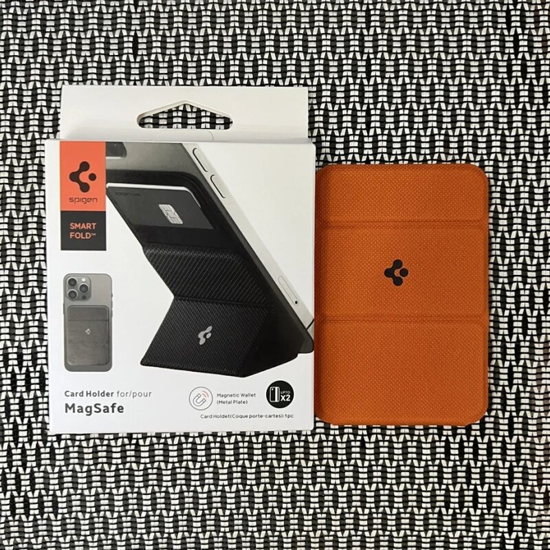 Кожаный смарт-складной магнитный матовый держатель для карт Spigen, предназначенный для Orange