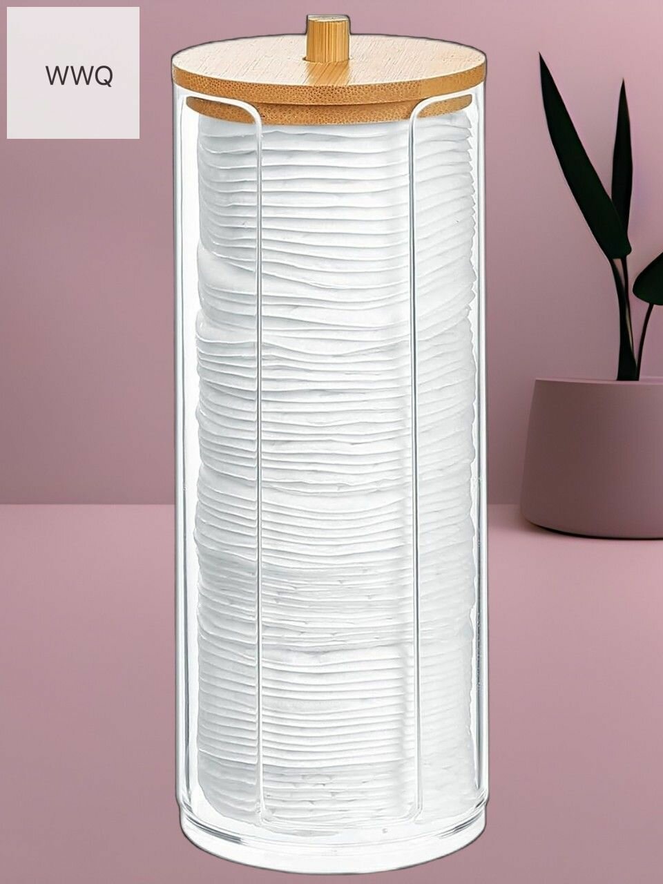 Органайзер для хранения ватных дисков. Контейнер подставка с крышкой. Баночка