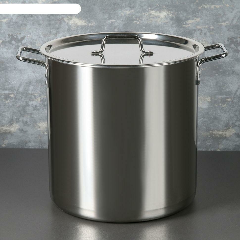 Кастрюля-котел нерж 30.0Л общепит д35см h36см сварной 2-ОЕ ДНО высокий клеп. Ручки катунь