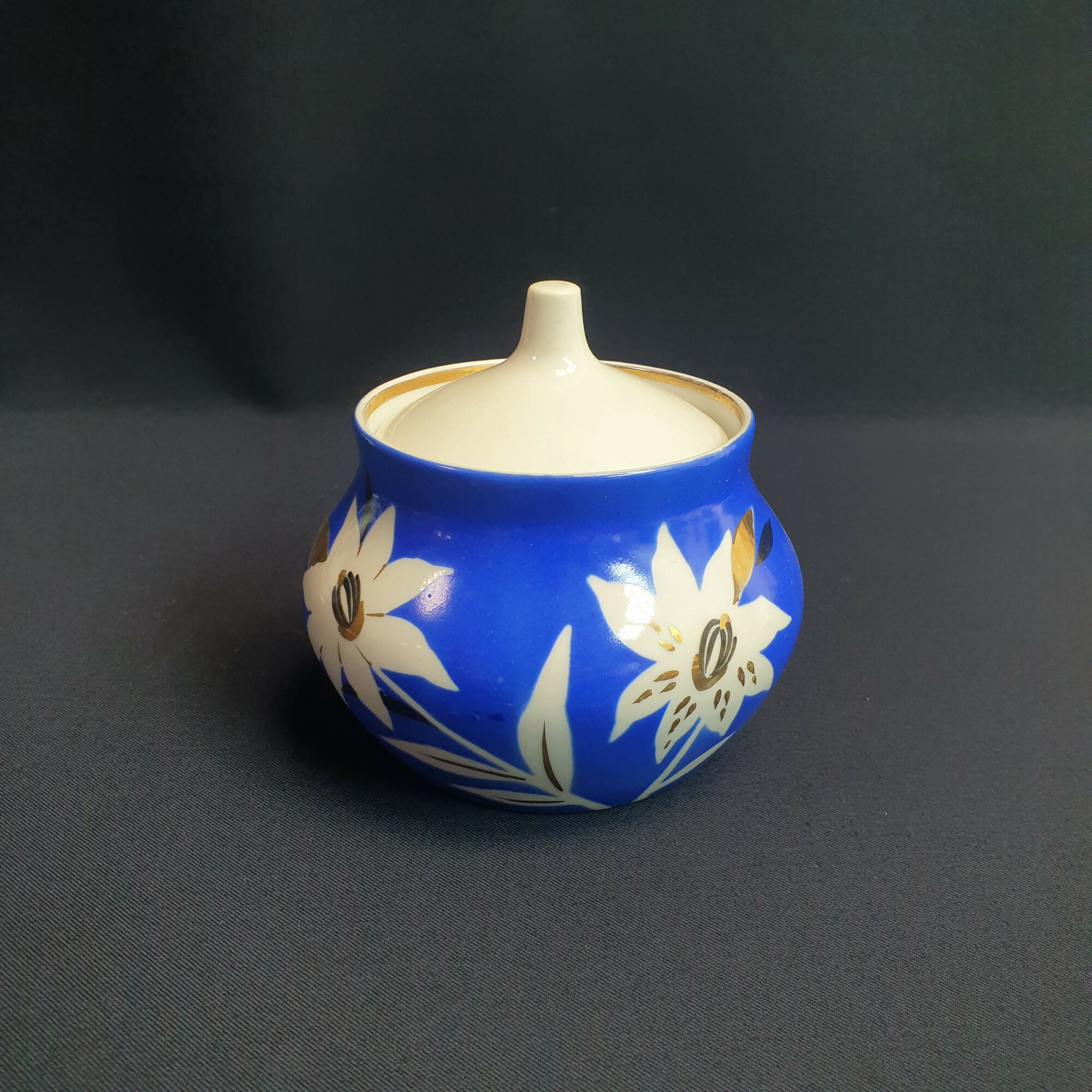 Сахарница Дулево, фарфор крытье позолота 0.5 л, винтаж СССР