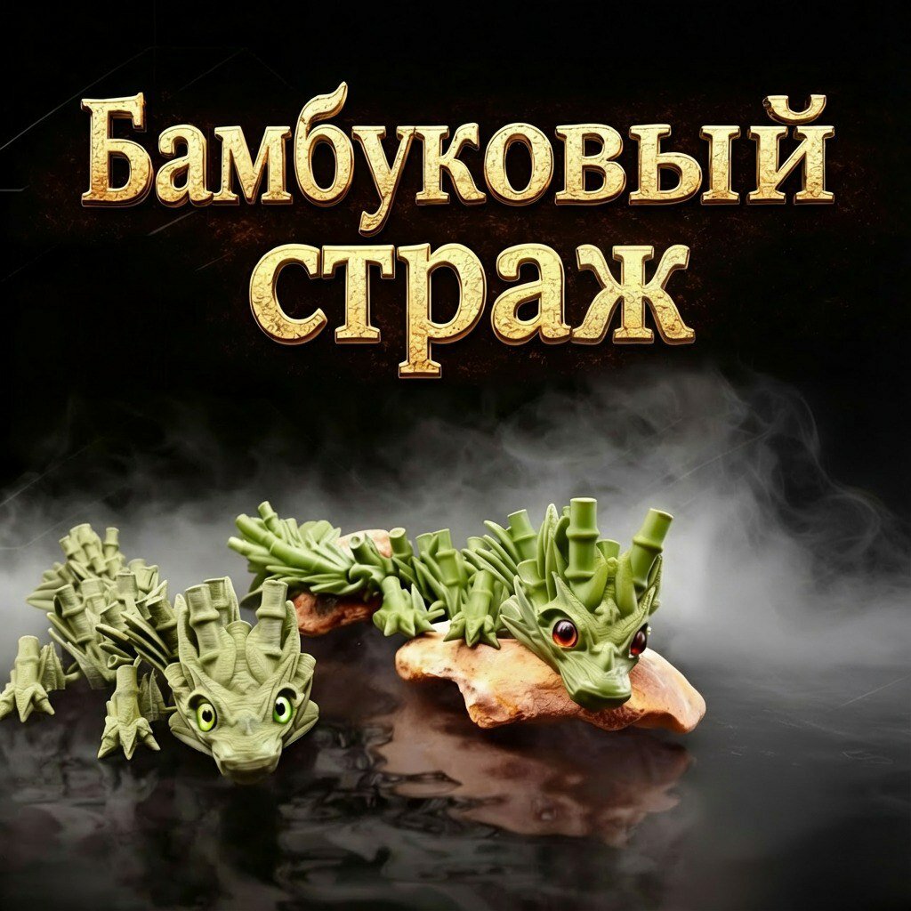 Шарнирный фиджет "Бамбуковый Страж", дракон, 16x6x4 см, оливковый