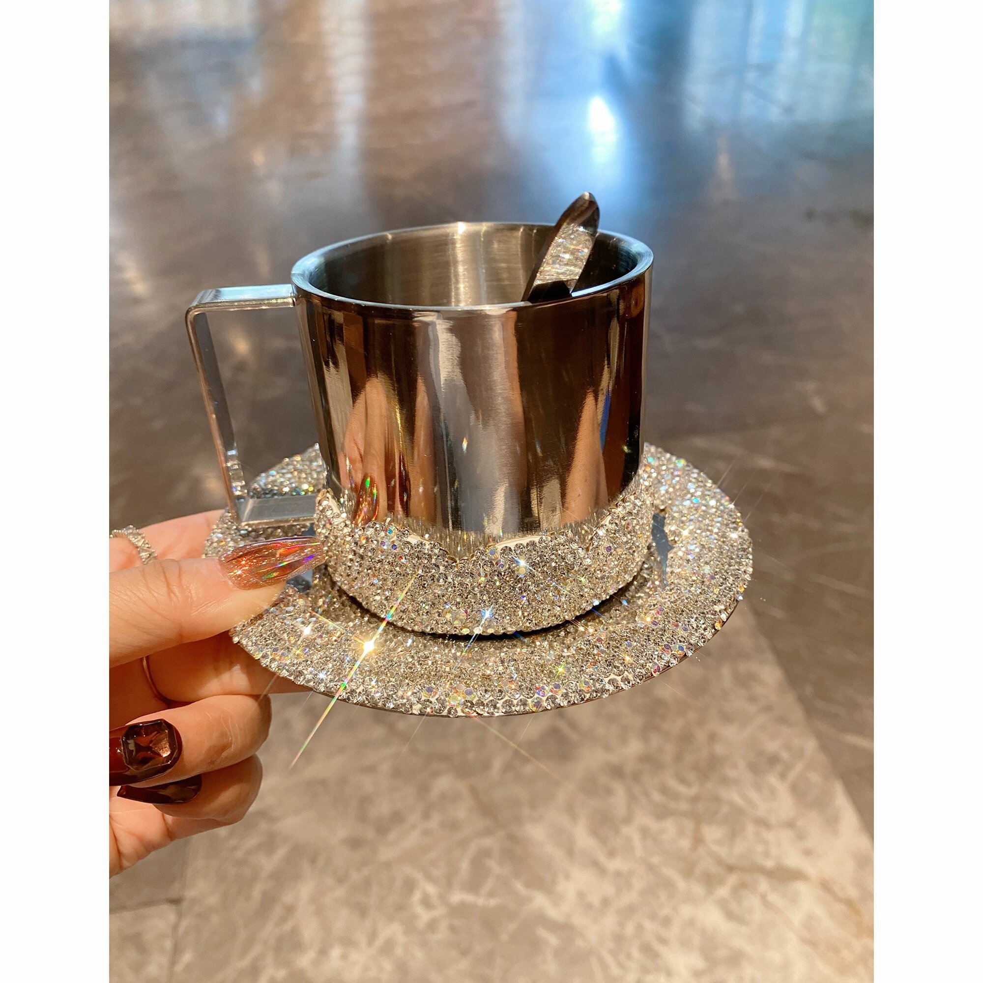 Высококачественный набор кофейных чашек с бриллиантами, бабочка, нишевая нержавеющая сталь, изолированная латте чашка, послеобеденный чай, холодный американо кофейная чашка