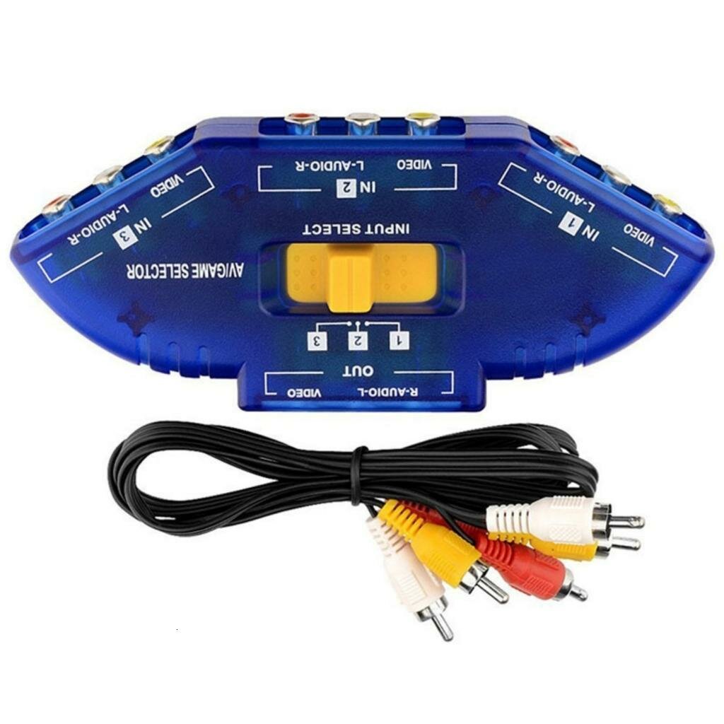 Компактный разветвитель видео с 3 RCA на ТВ без питания, Синий