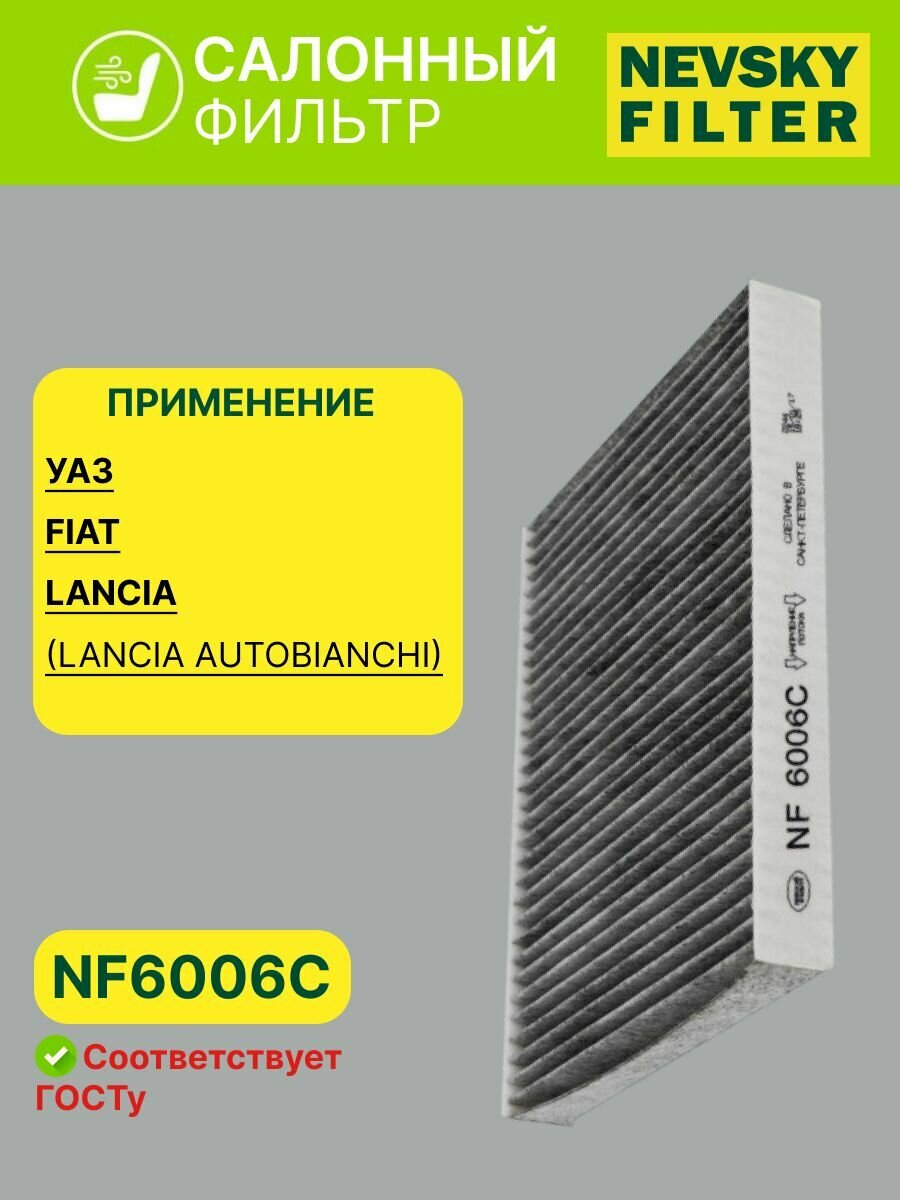 NF6006C Фильтр салонный угольный FIAT Doblo Cargo, Idea, Punto II / LANCIA Musa, Ypsilon / UAZ 3163 "Patriot"
