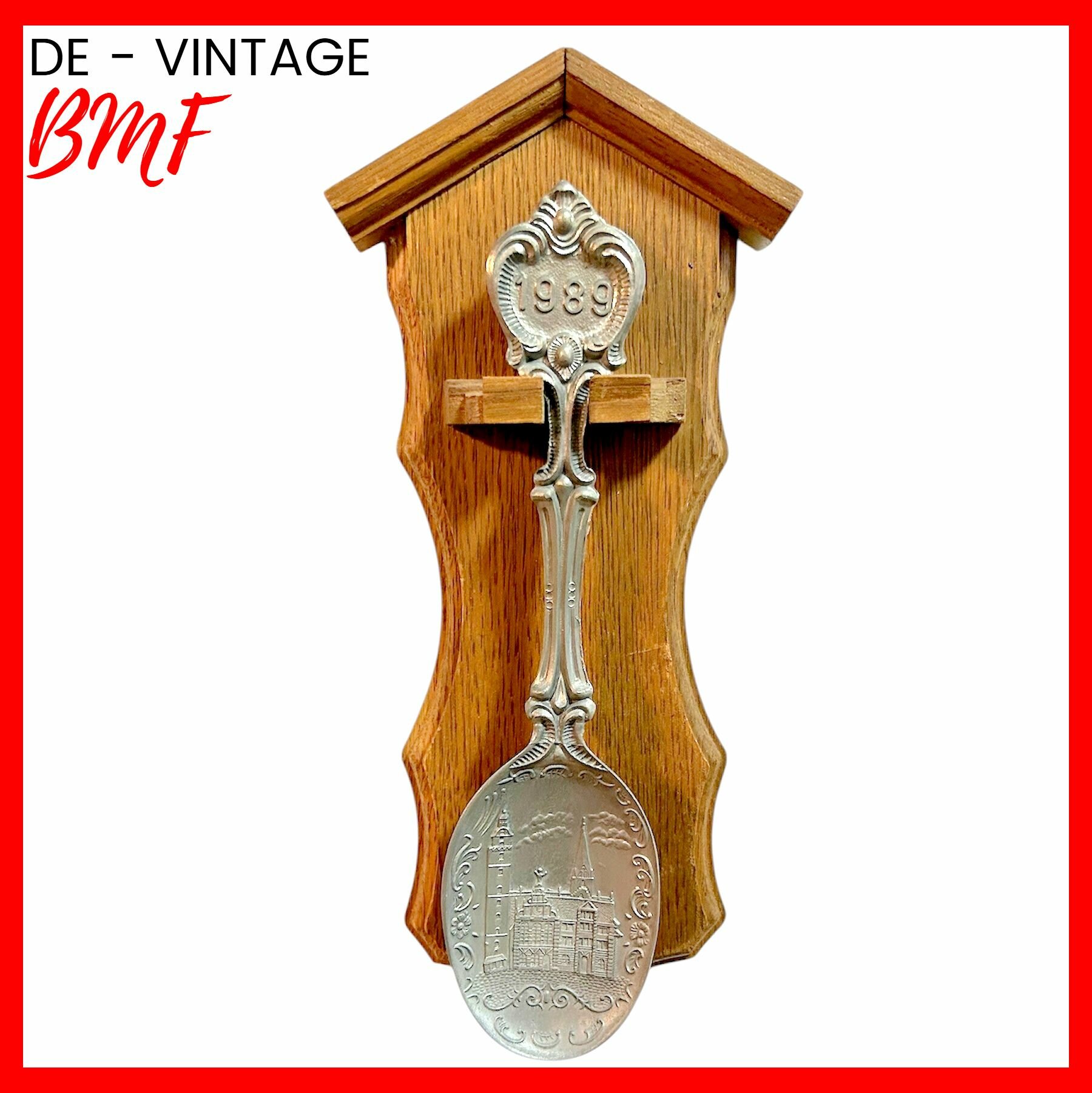 Ложка декоративная оловянная на деревянной подставке 1989 год, BMF, винтаж. Германия