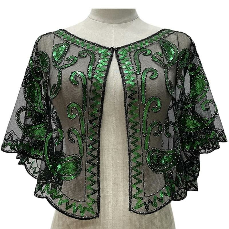 Стильный блестящий накидка, кешью черно -зеленый