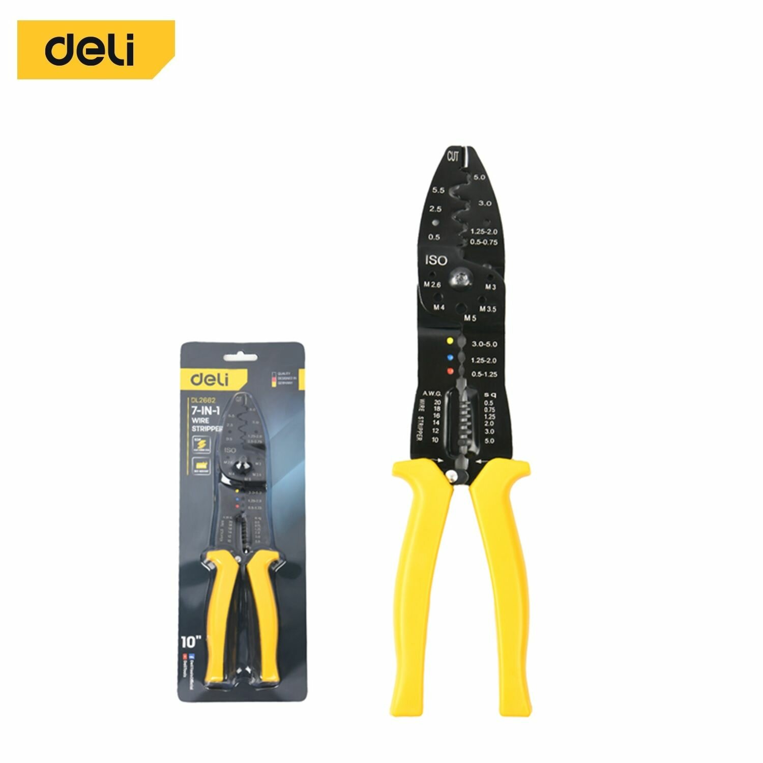 Стриппер многофункциональный (Электропассатижи) 7-в-1 Deli DL2662 (обжим, резка, зачистка, сгибание и др.)