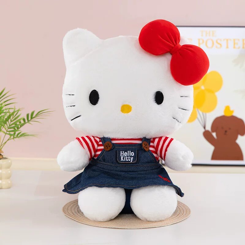 Новая джинсовая юбка на подтяжках Hello Kitty, классическая серия, плюшевая кукла, милая мягкая игрушка-подушка,
