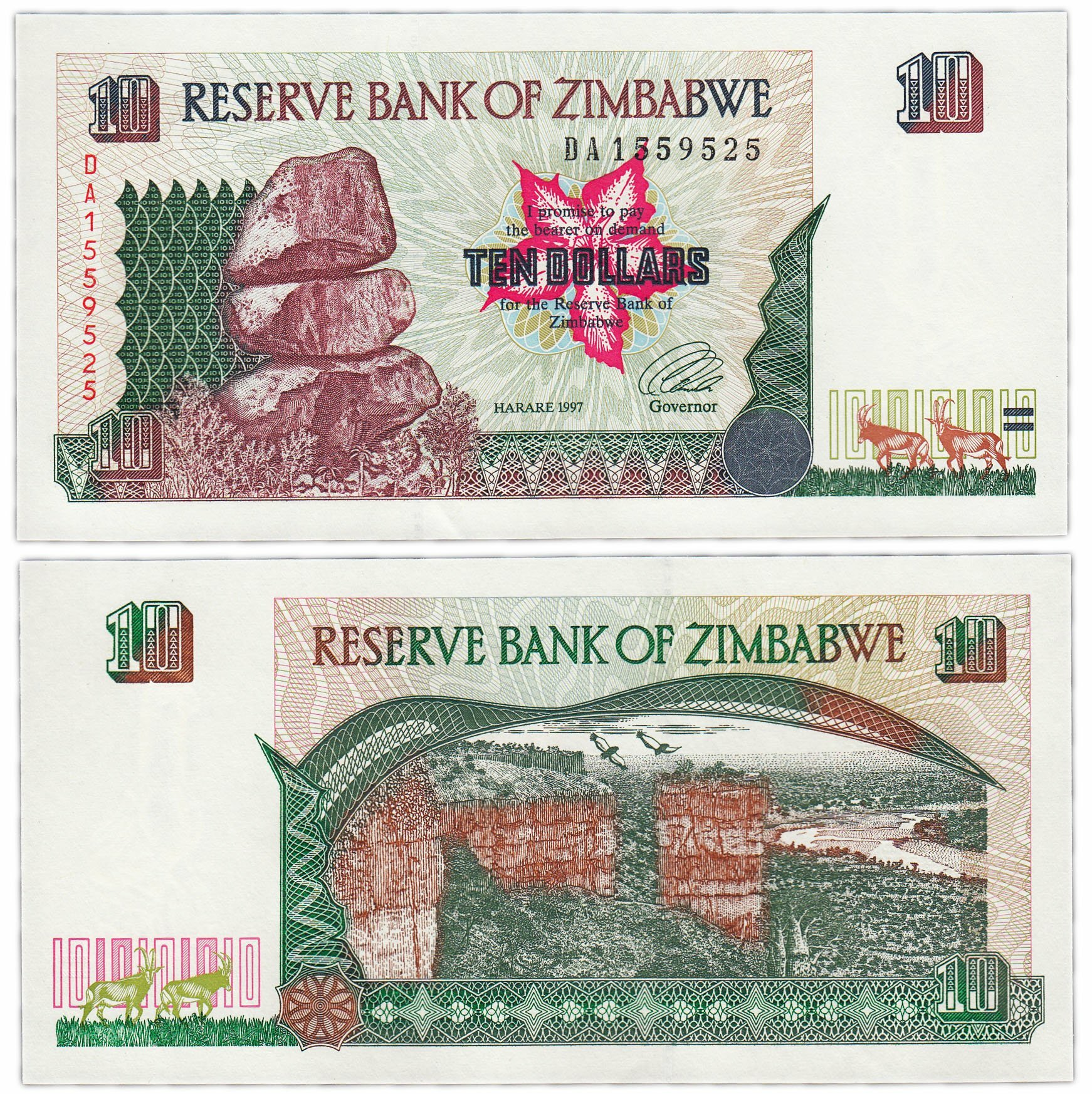 Зимбабве 10 долларов 1997 год Pick 6