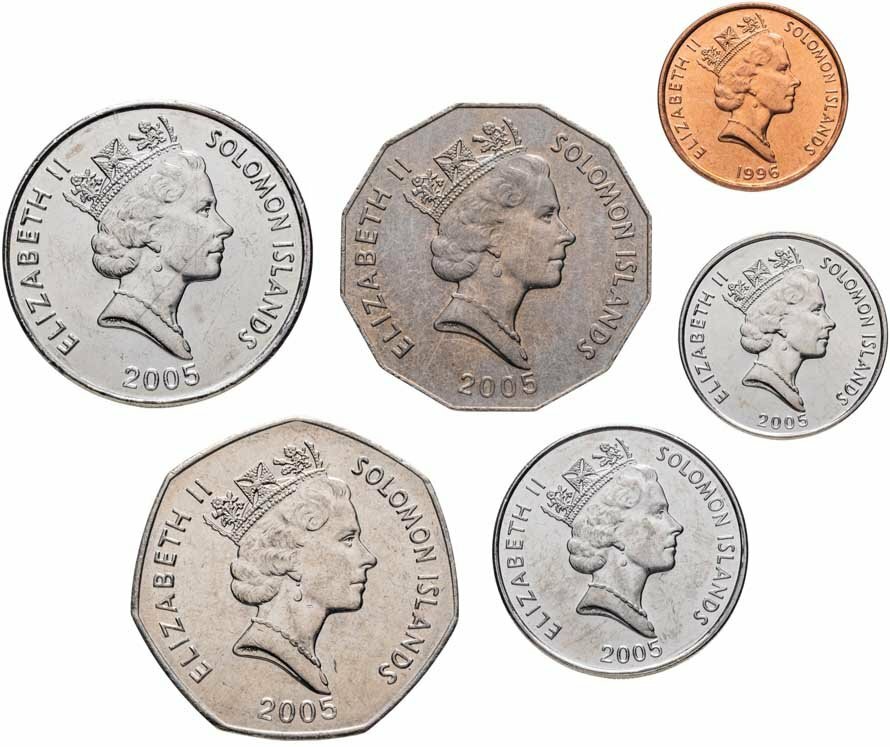 Соломоновы острова набор монет 1996-2005 6 штук, Сталь с бронзовым покрытием, Сталь с никелевым покрытием, Мельхиор, в сохранности AU-UNC