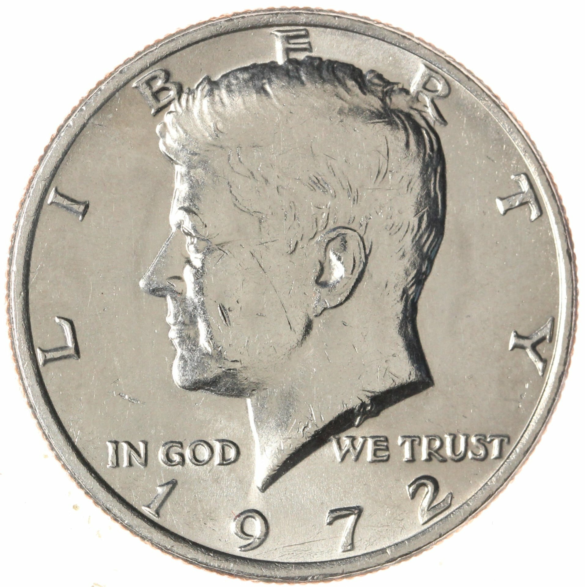 США 50 центов 1/2 доллара, half dollar 1972 Kennedy Half Dollar Кеннеди без знака монетного двора - Филадельфия, Медь, покрытая медно-никелевым сплавом