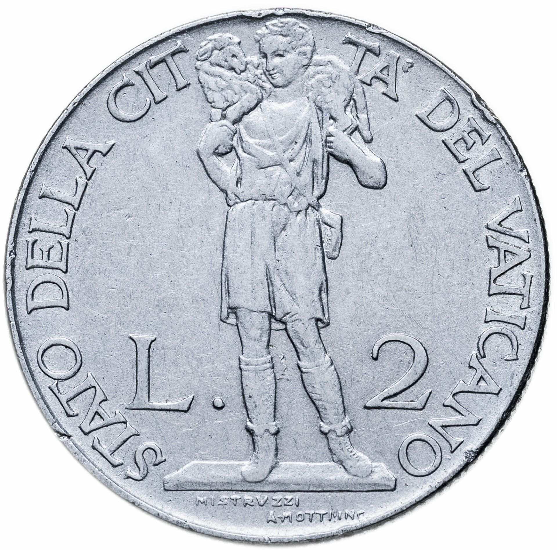 Ватикан 2 лиры lire 1941, Сталь, в сохранности XF