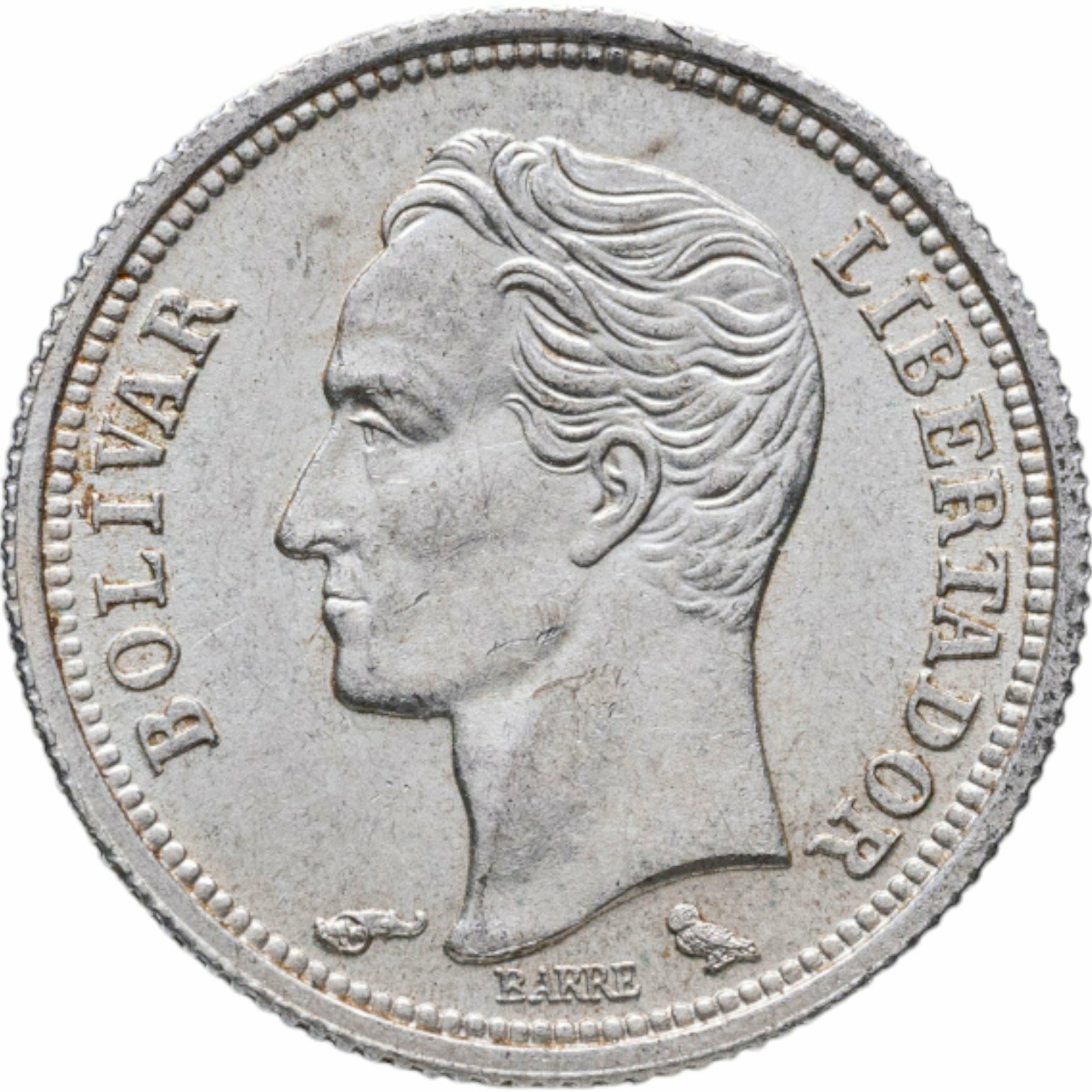 Венесуэла 25 сентимо centimos 1960, Серебро 835, в сохранности AU-UNC
