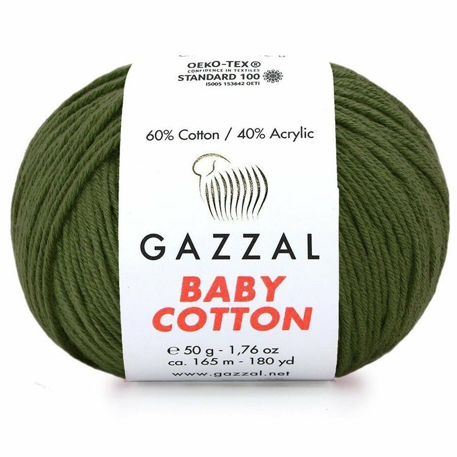 Пряжа Gazzal BABY COTTON 3463 хаки (5 мотков)