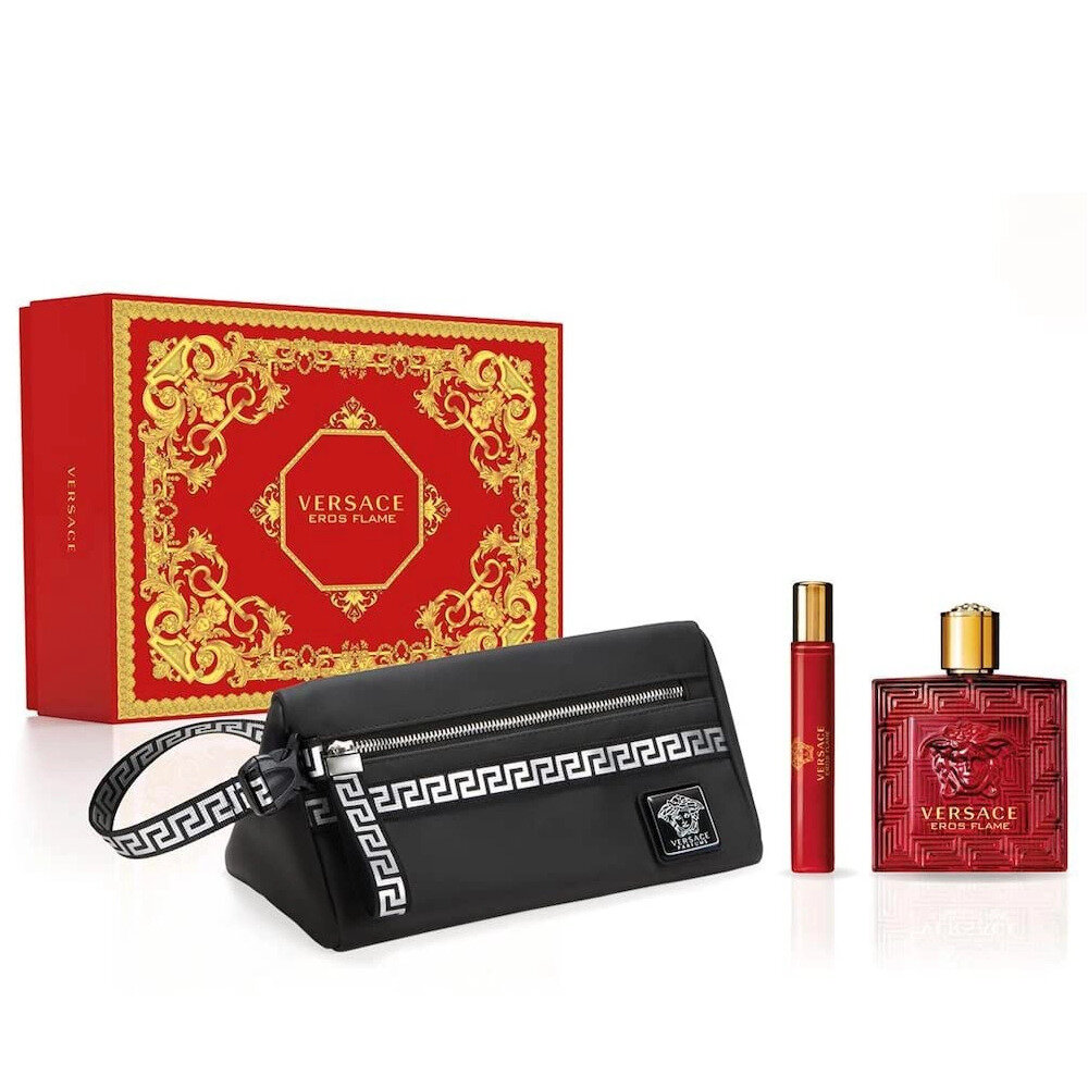 Набор для мужчин Versace Eros Flame парфюмерная вода 100 мл + парфюмерная вода 10 мл + косметичка / Версаче Эрос Флейм — фото 1