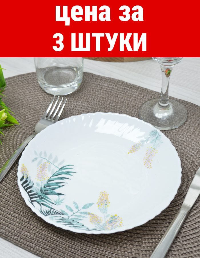 Комплект 3 шт, Тарелка плоская 19см Oasis, стеклокерамика