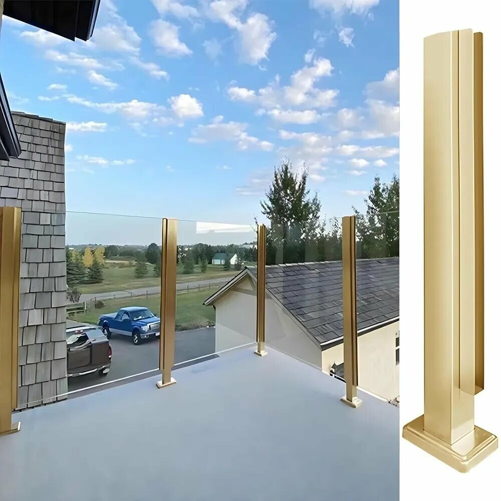 Стеклянные лестничные перила, Квадратная балюстрадная колонна из нержавеющей стали для стекла толщиной 8/10 мм, Настил крыльца, ограждение для прихожей (золото, 85 см)