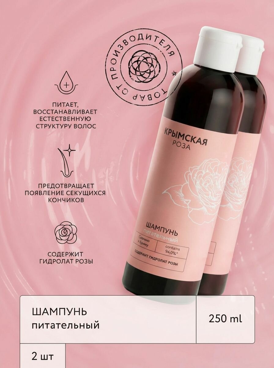 (2шт) Шампунь Rosa Ab Origine питательный с гидролатом розы и маслом миндальное, 250 мл