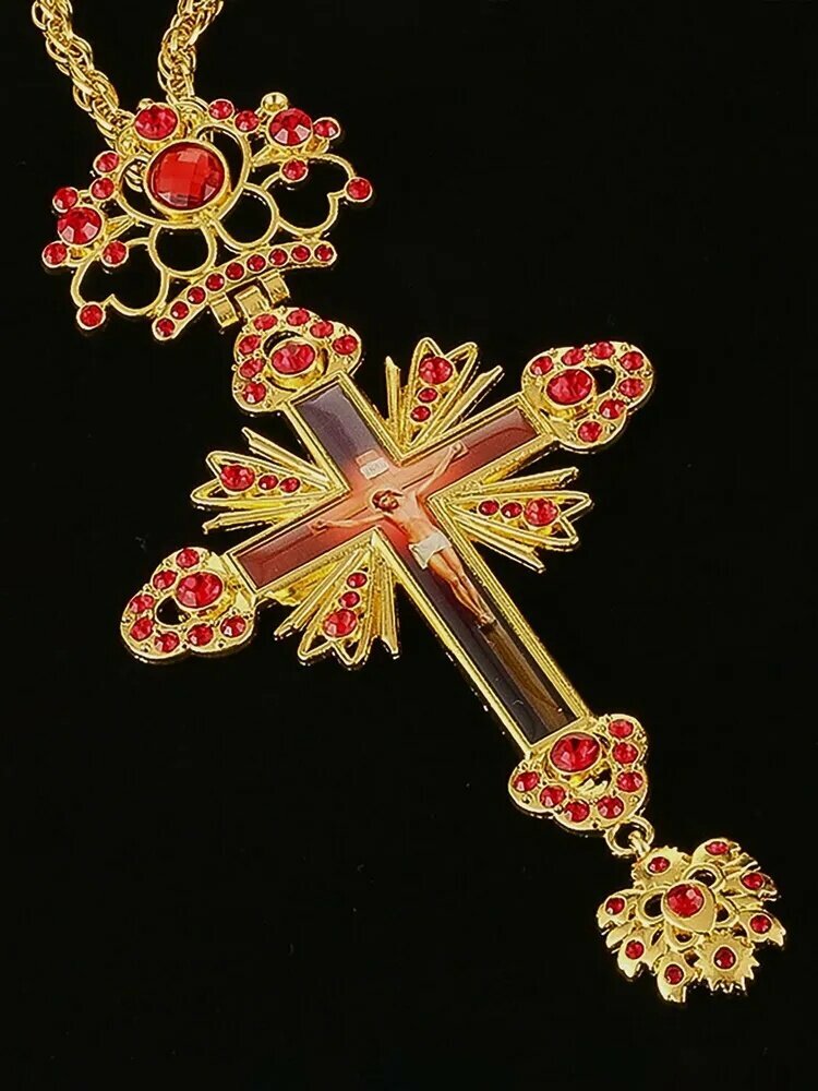 Православное ожерелье с подвеской в виде креста с Иисусом, красный циркон, цепочка золотого цвета