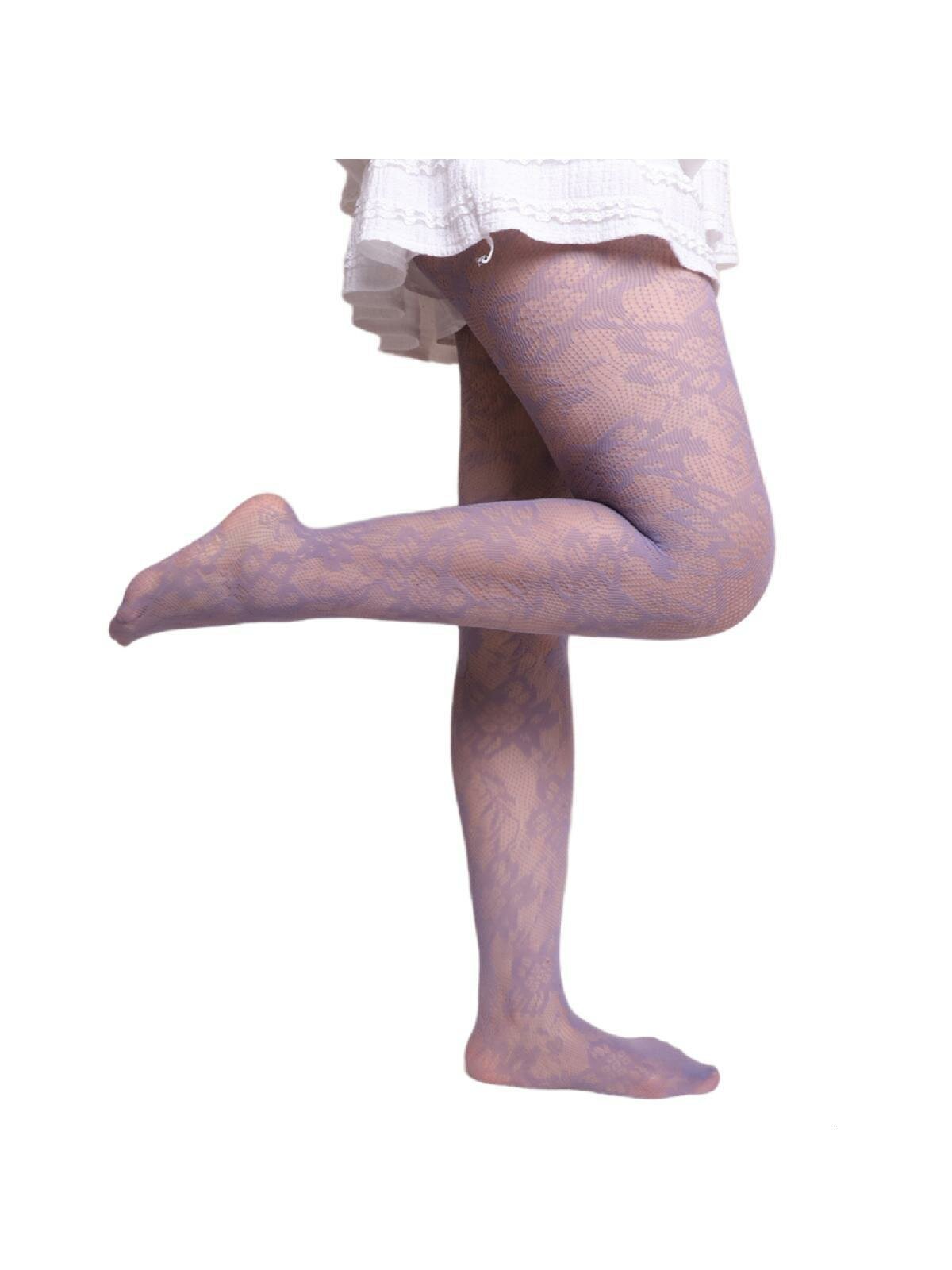 Женские эластичные цветочные колготки из сетки с кружевом, Фиолетовый