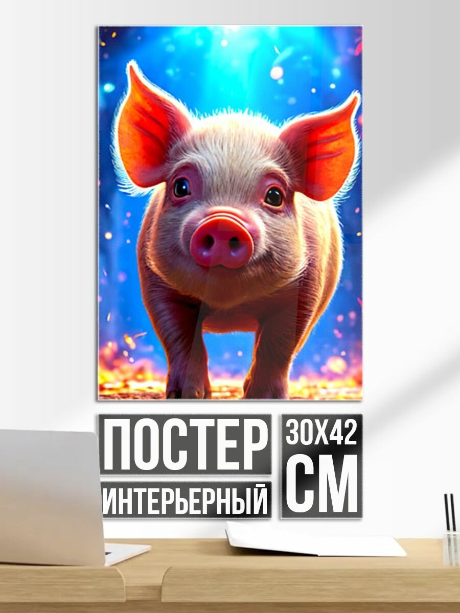 Постер на стену Свинка в ярких искрах