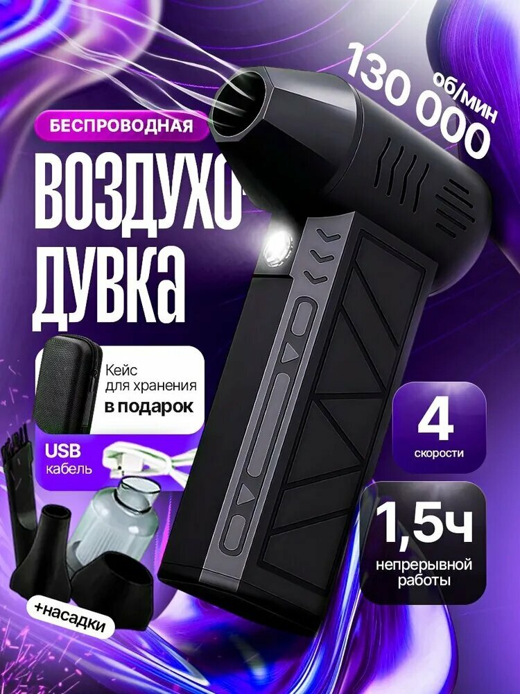 Воздуходувка аккумуляторная 2 в 1 / Ветродуйка с функцией пылесоса / Воздуходувка для компьютера, Турбовентилятор